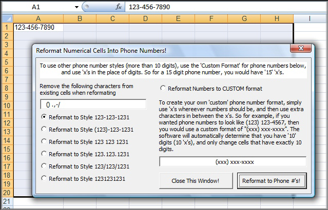 Excel Customize Number Format Phone Numbers Excel Add ins